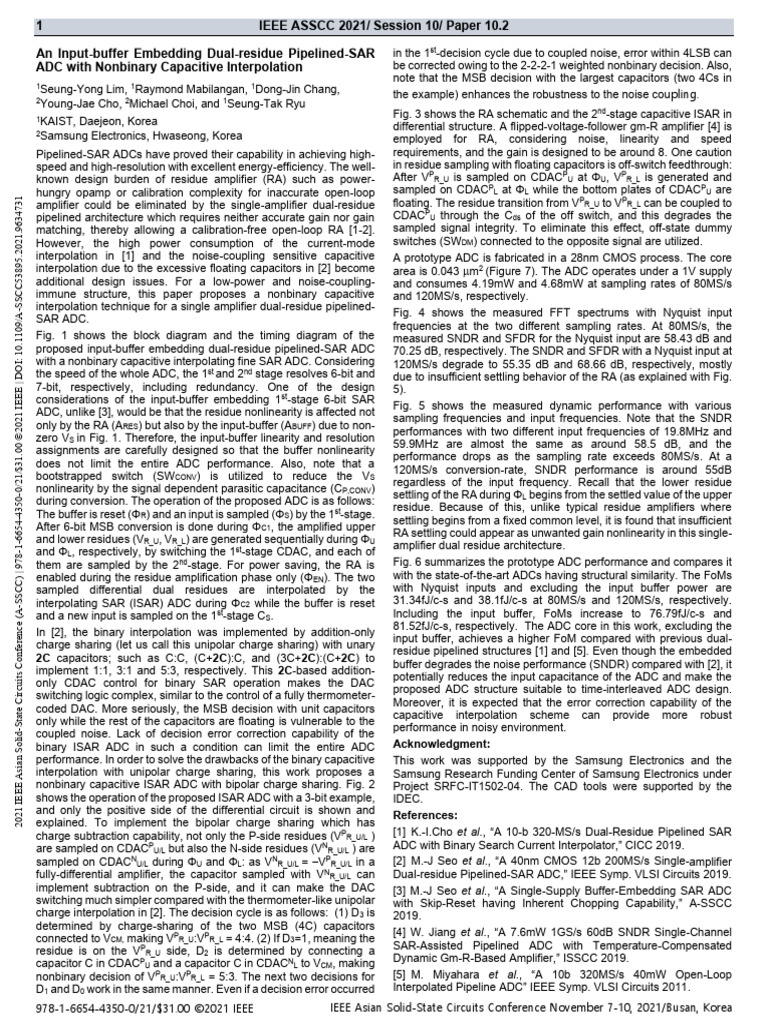 An Input-Buffer Embedding Dual-Residue Pipelined-SAR ADC With Nonbinary ...