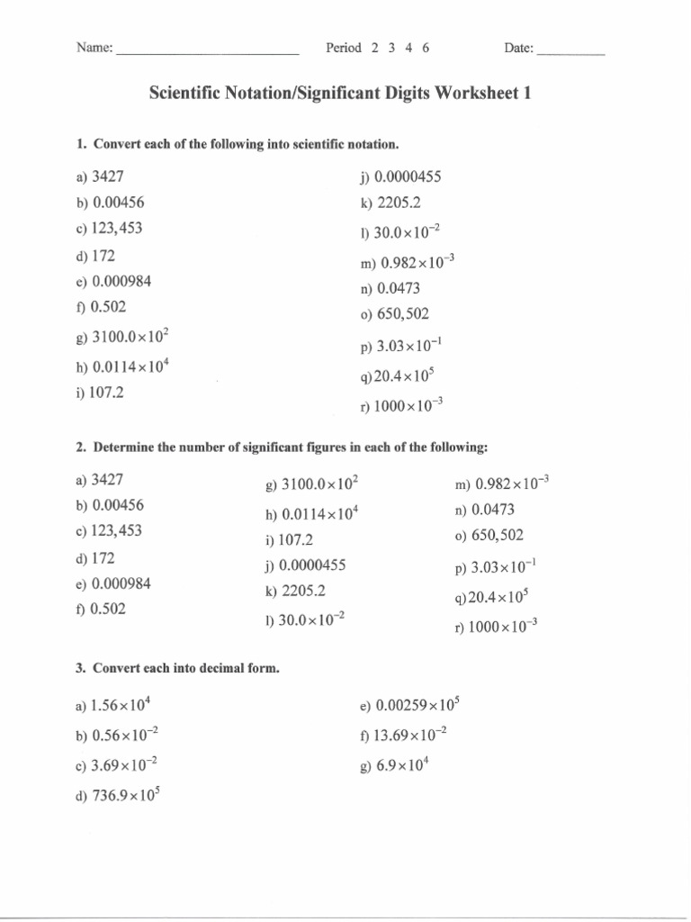 Chem CHP 2 Sig Fig Scientific Notation WS | PDF