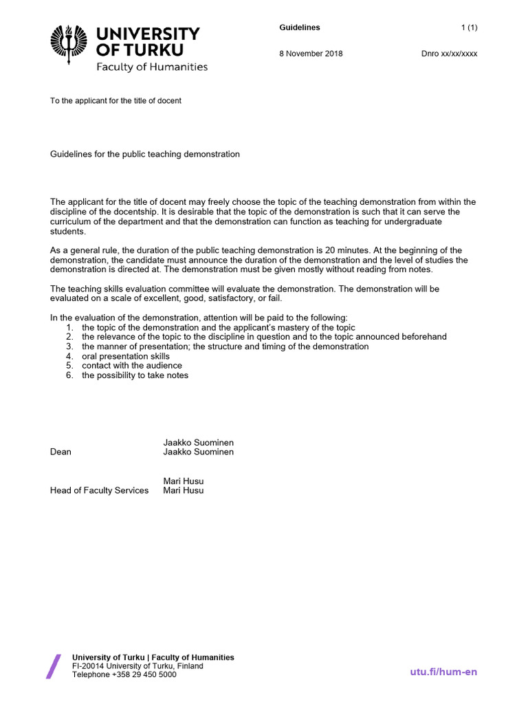 Guidelines For The Demonstration Lecture - Turku | PDF