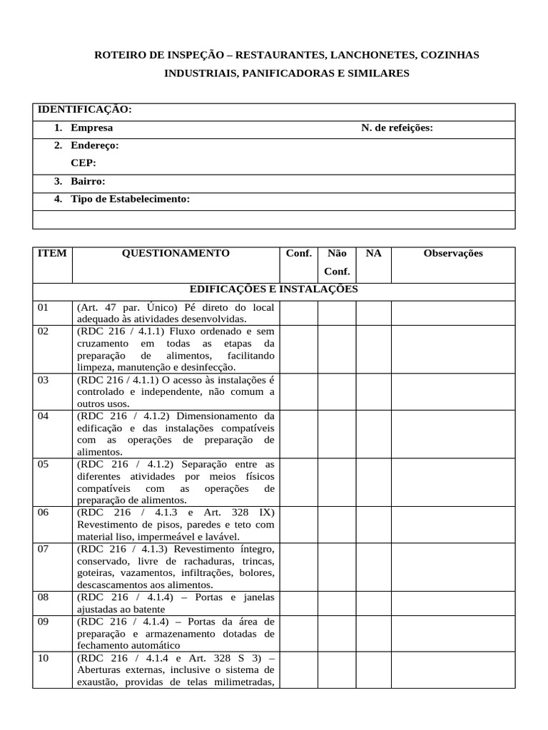 Roteiro de Inspeção | PDF