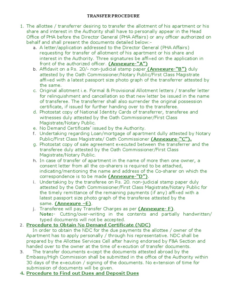PHA Transfer Procedure | PDF | Notary Public | Common Law