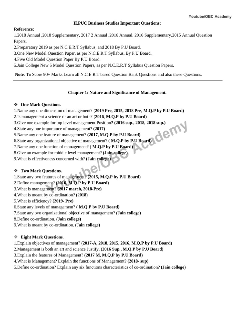 II PUC Important Questions | PDF