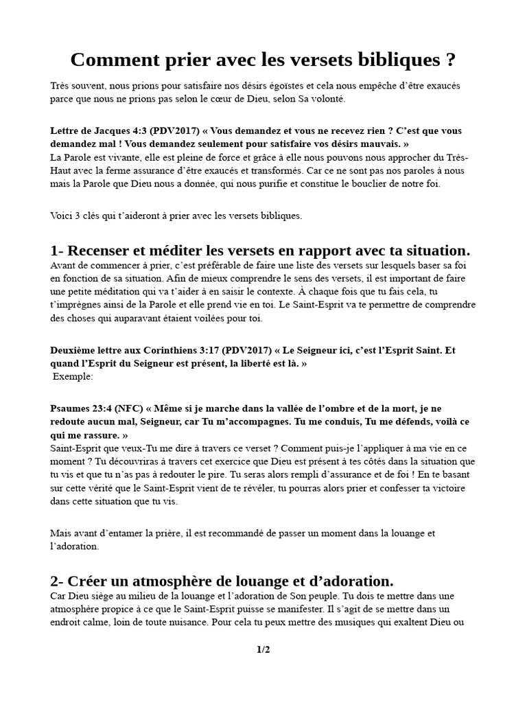 Comment Prier Avec Les Versets Bibliques | PDF