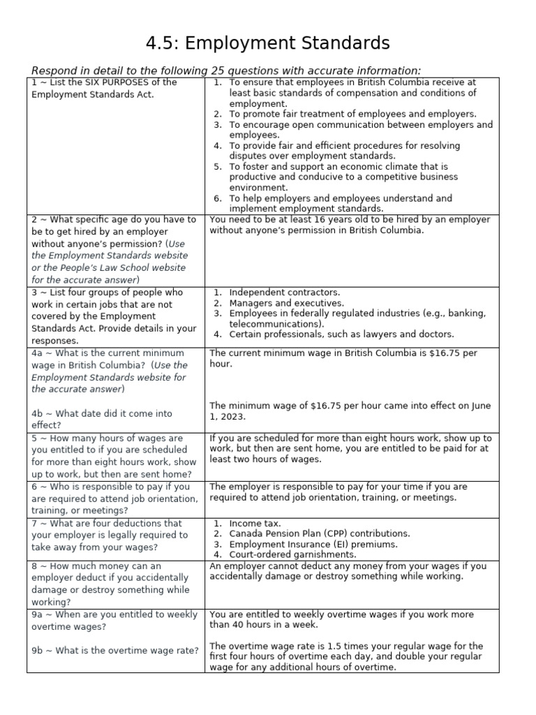 4.5 Employment Standards | PDF