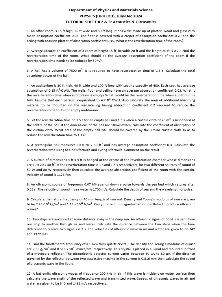 Tutorial Sheet 2 & 3 | PDF