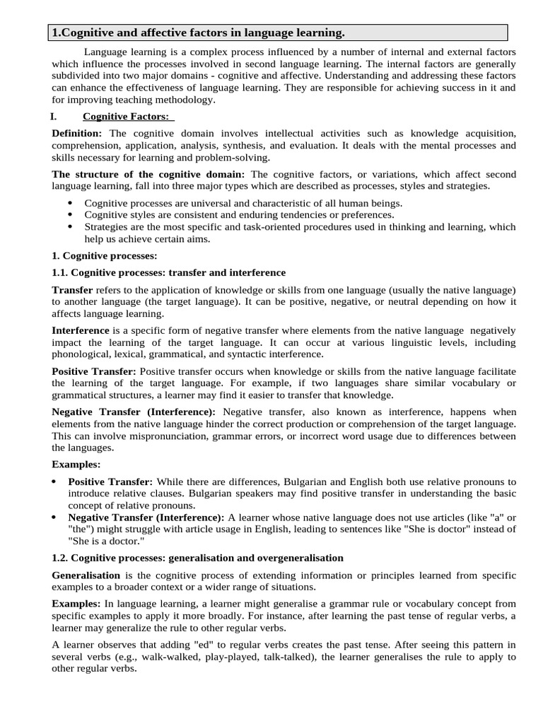 1-Cognitive and Affective Factors in Language Learning | PDF