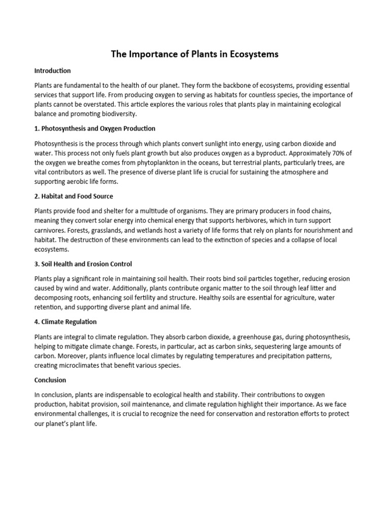 The Importance of Plants in Ecosystems | PDF