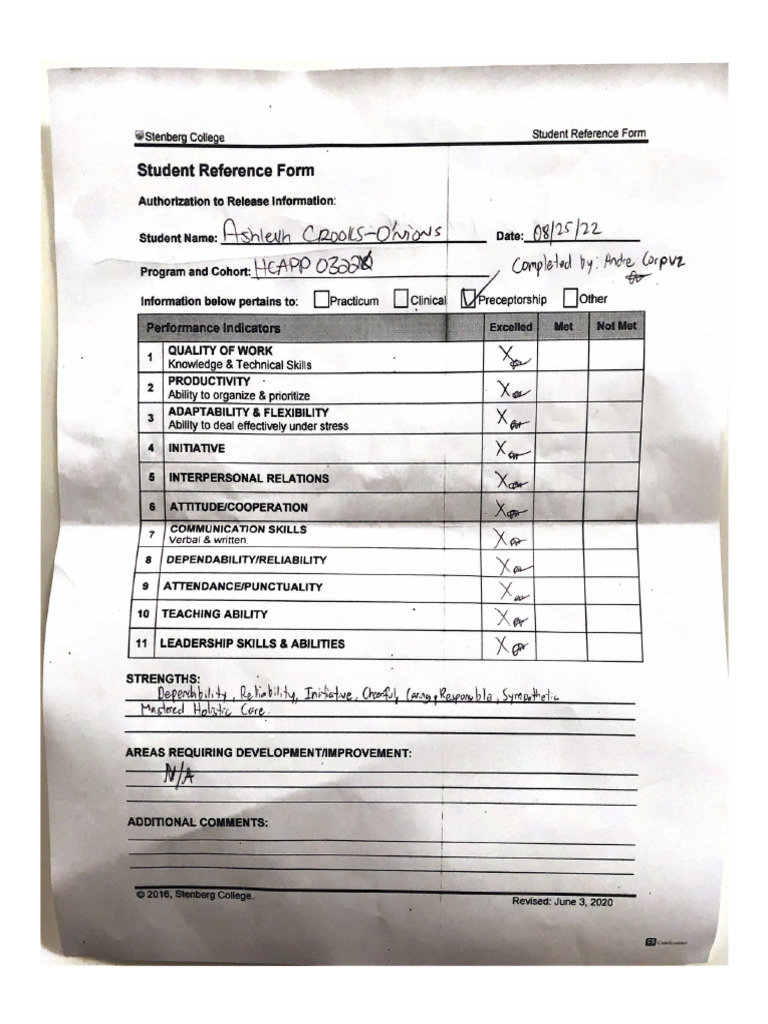 Student Reference Form | PDF