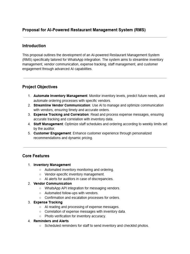 Proposal For AI-Powered Restaurant Management System (RMS) | PDF