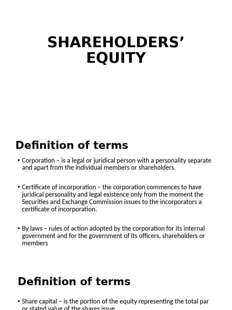 Shareholders Equity Introduction | PDF