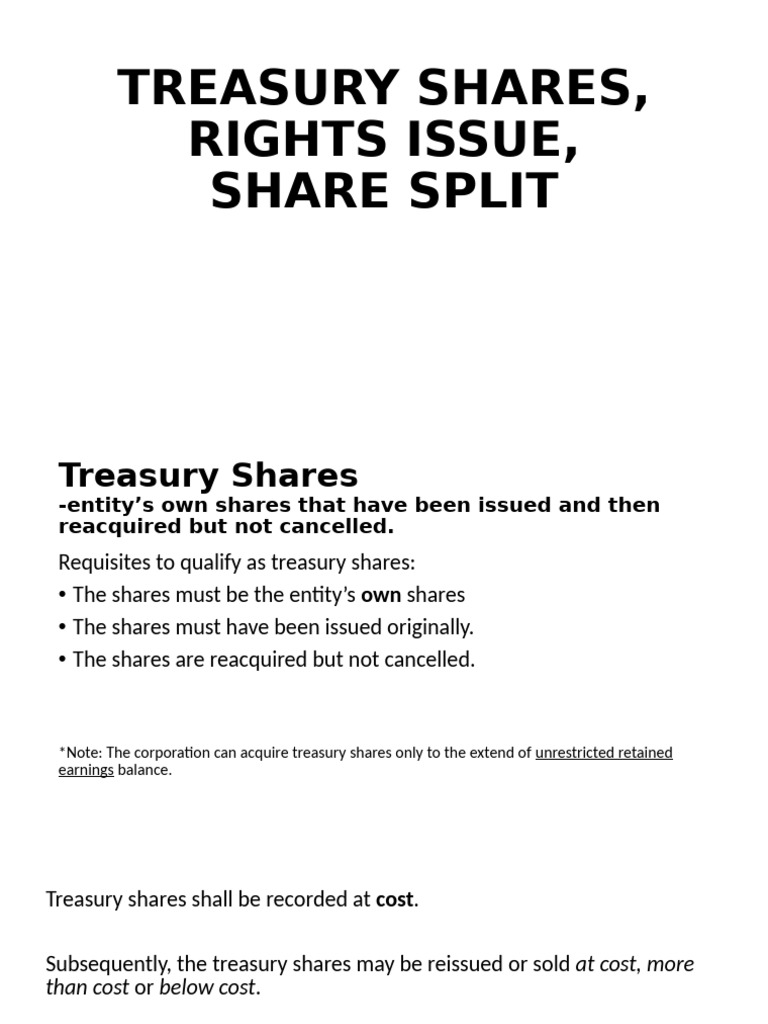 Shareholders Equity Treasury Shares Rights Issue Share Split | PDF