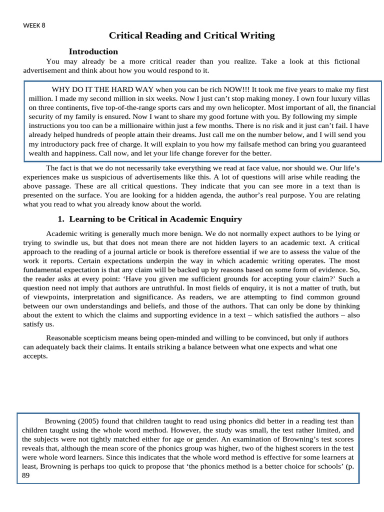 Reading and Writing With A Critical Eye | PDF