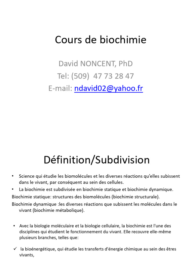 Introduction Biochimie | PDF