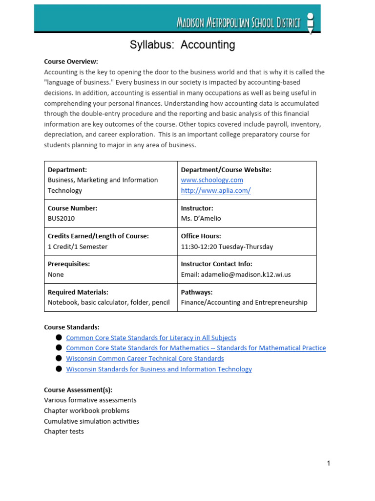 Accounting Syllabus | PDF