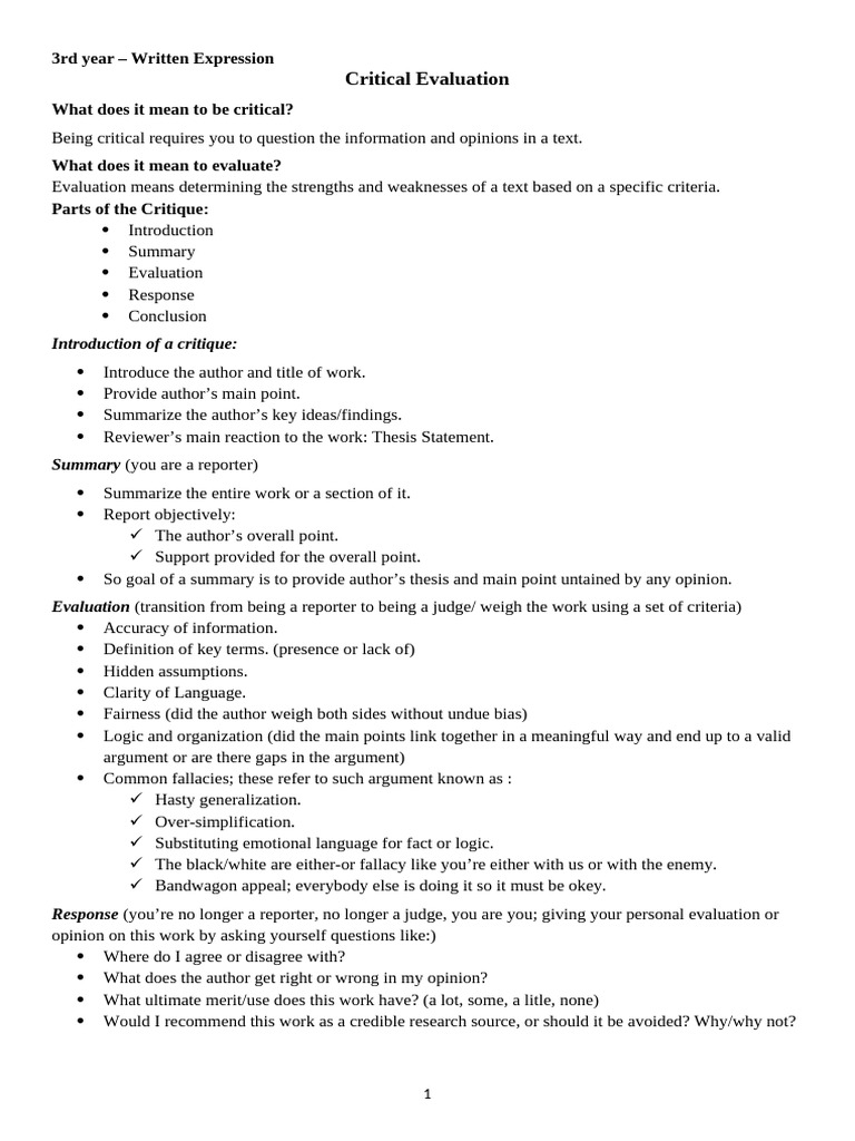 2 Critical Evaluation | PDF