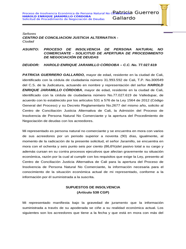 Solicitud de Negociacion de Deudas | PDF