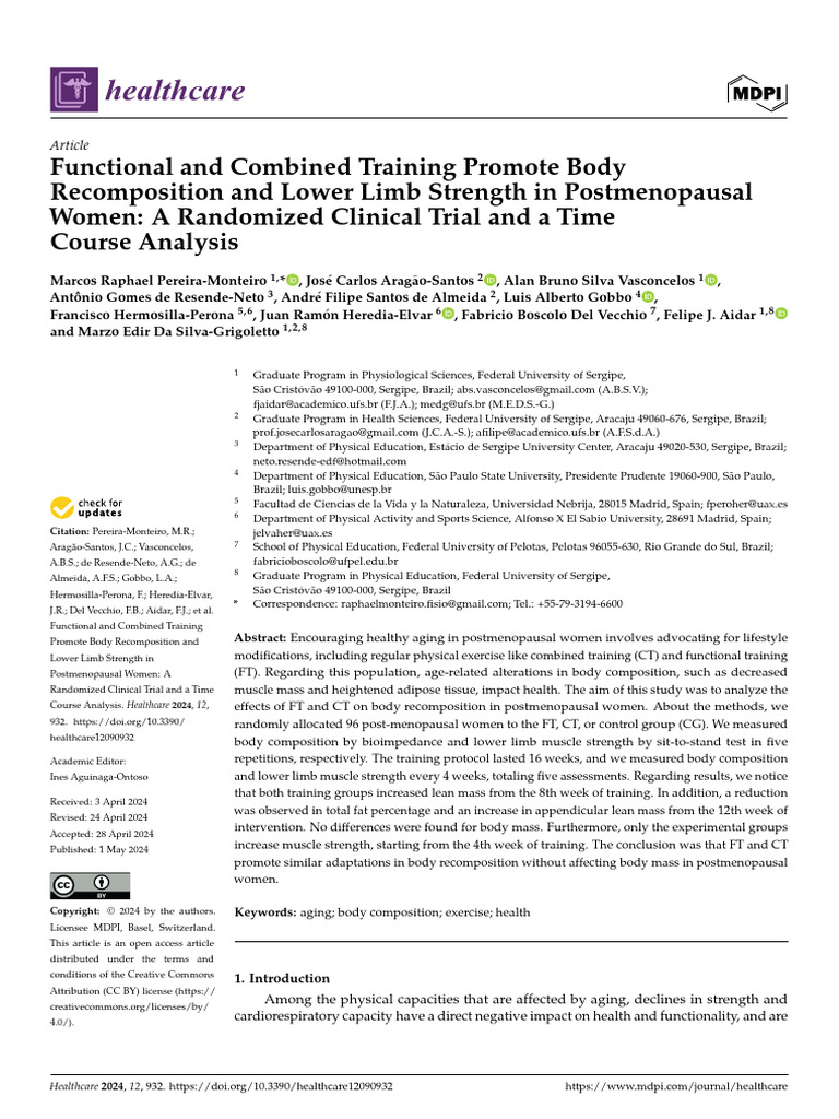 Recomposición Corporal en Mujeres Postmenopausicas | PDF