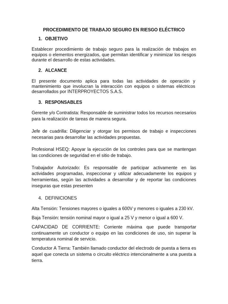 SG-SST-PTS - Tse-01 Procedimiento de Trabajo Seguro en Riesgo Eléctrico ...