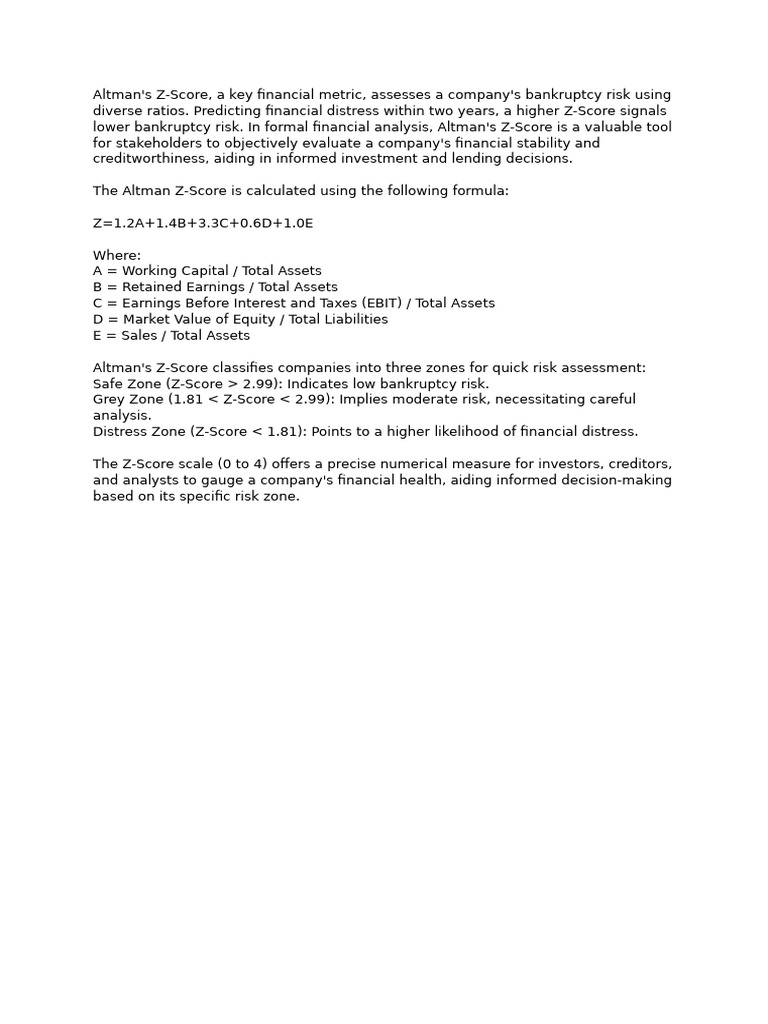 Z-Score Credit Risk Assessment Metric | PDF