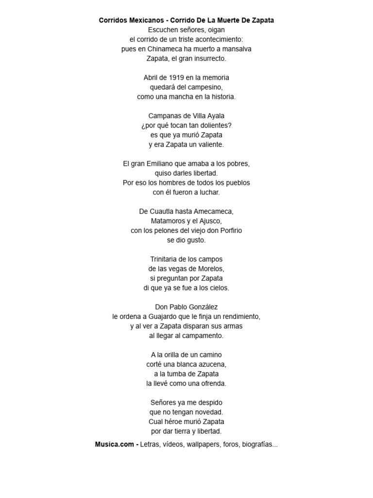 Corrido de la Muerte de Zapata | PDF | Poesía