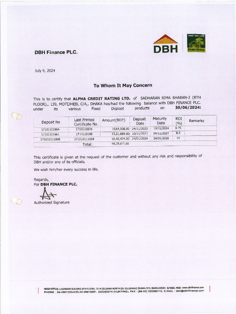 DBH Certificates & Statements | PDF