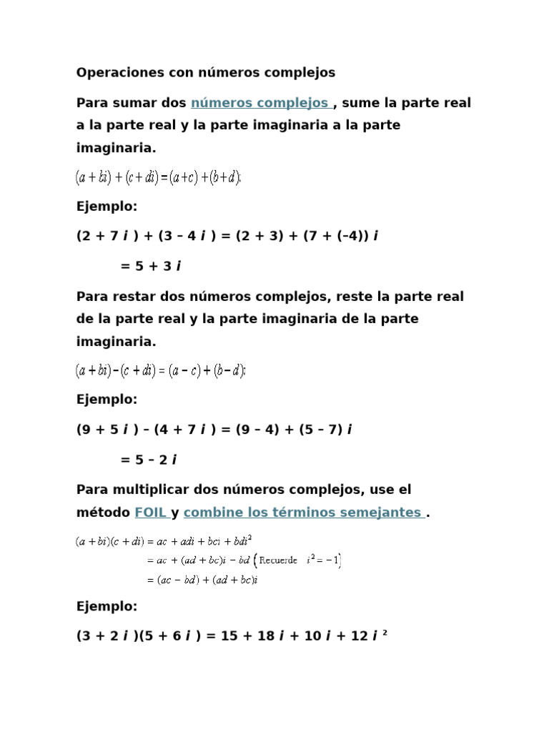 Operaciones Con Números Complejos | PDF