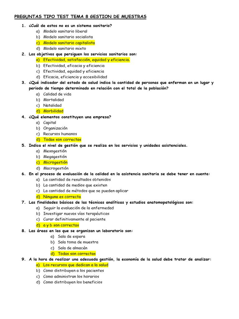 Preguntas Tipo Test Gestion de Muestra Tema 8 | PDF