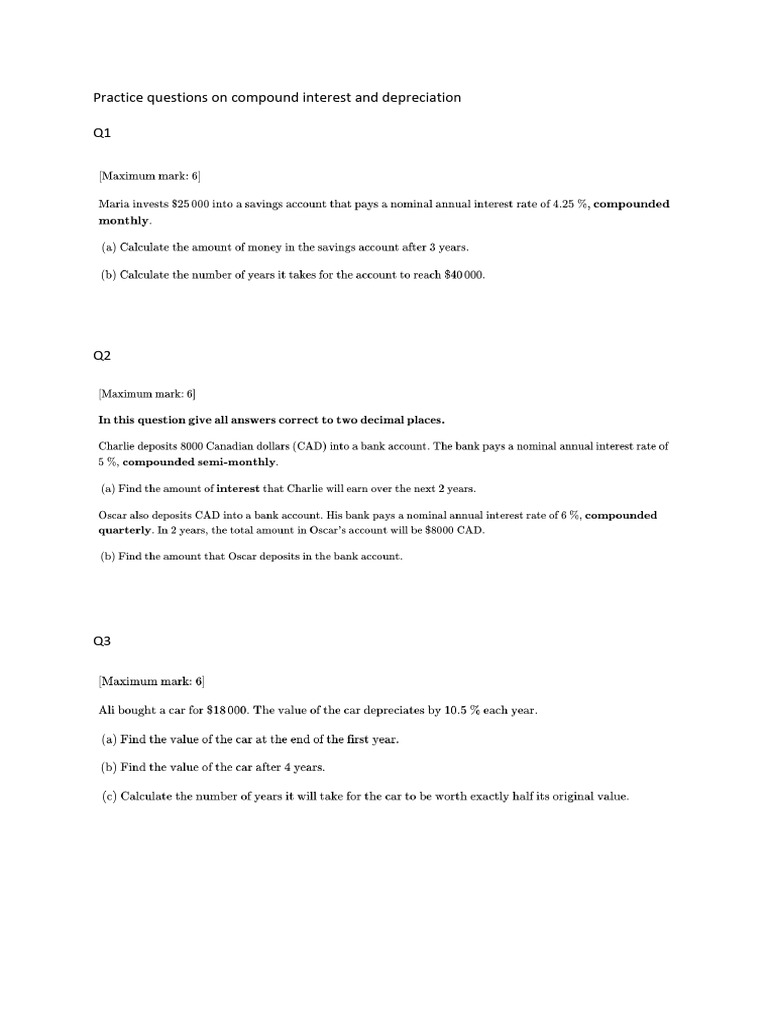 Compound Interest and Depreciation Practice | PDF