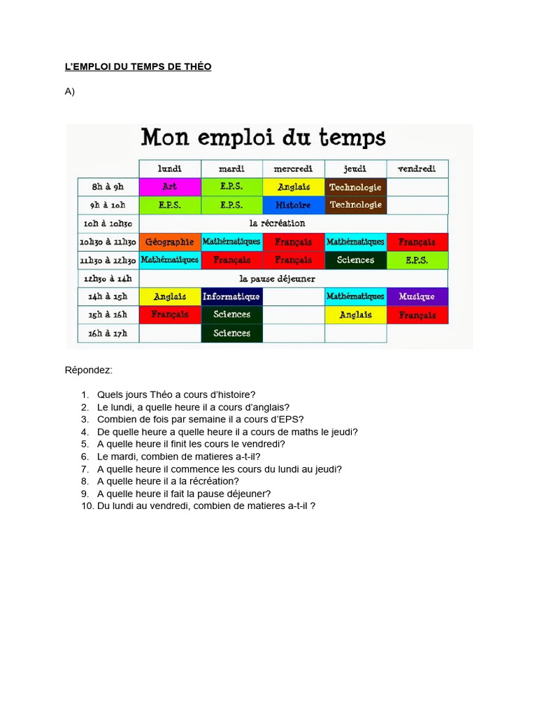 L'emploi Du Temps | PDF