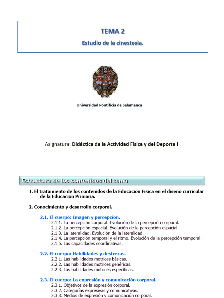 Tema 2. Estudio de La Cinestesia. | PDF