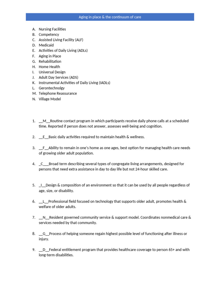 Aging in Place Worksheet | PDF