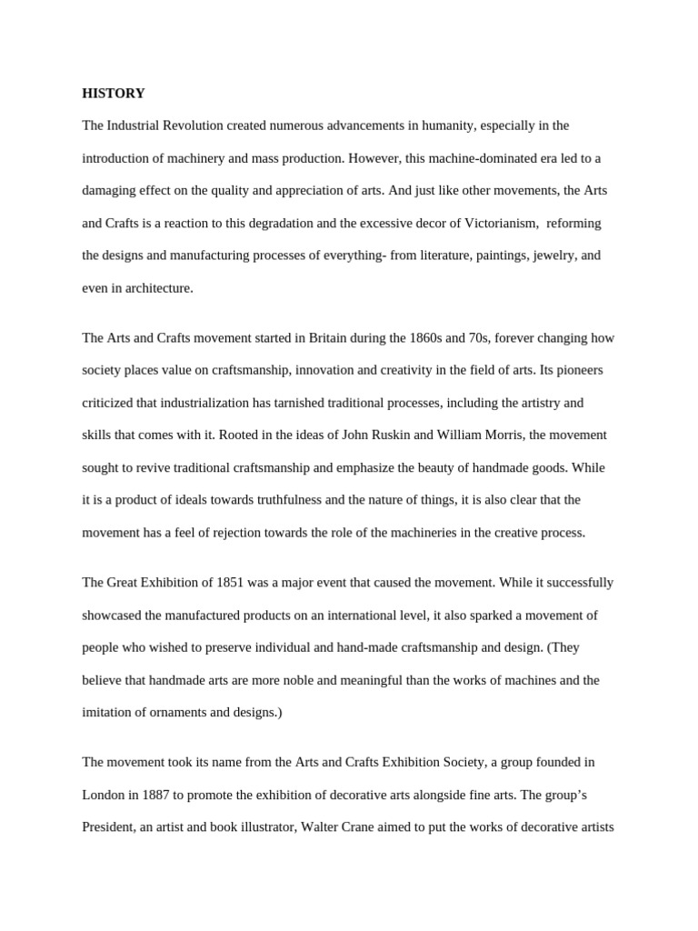 Arts and Crafts Movement Notes | PDF