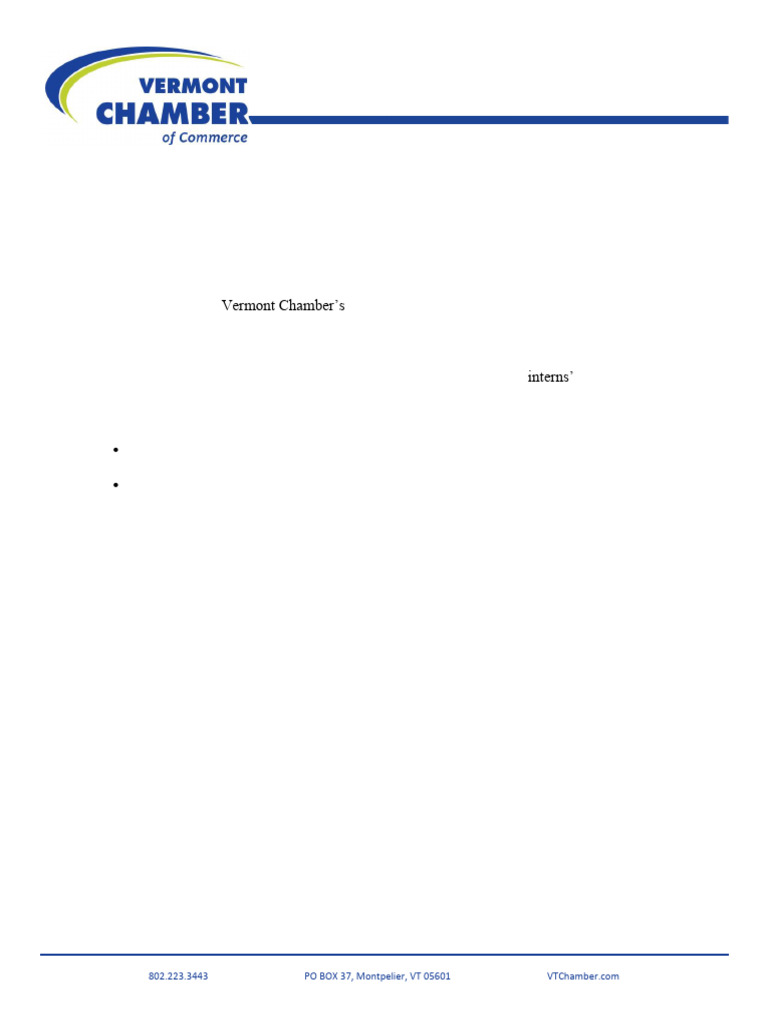 Vermont Chamber of Commerce Internship Description 2025 | PDF