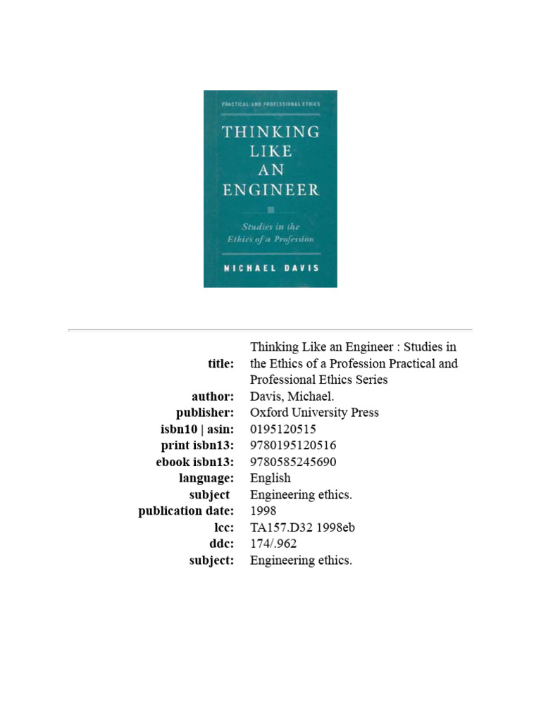 Michael Davis - Thinking Like An Engineer - (1998) | PDF