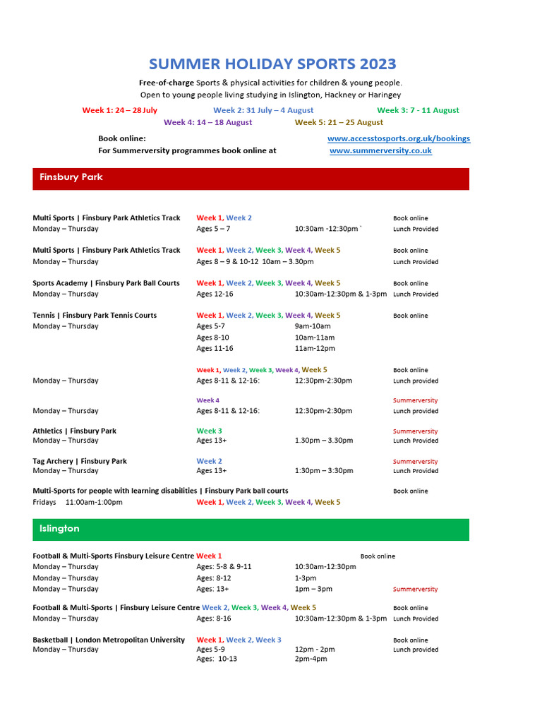 Website Timetable Summer v1 | PDF