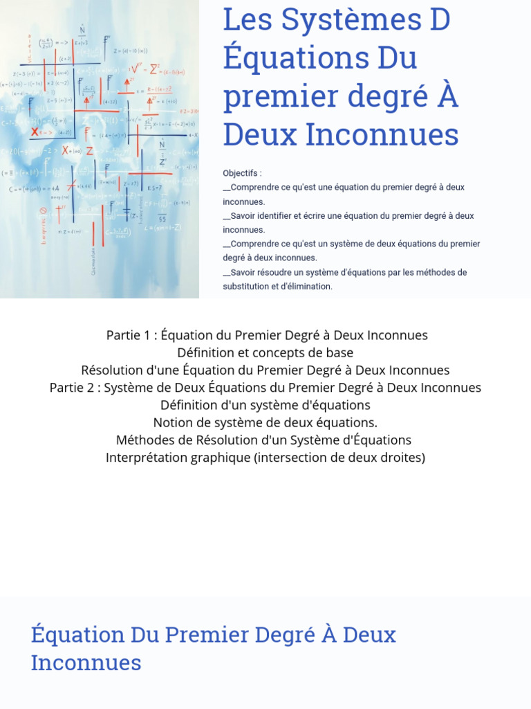 Les Systèmes D Équations Du Premier Degré À Deux Inconnues | PDF