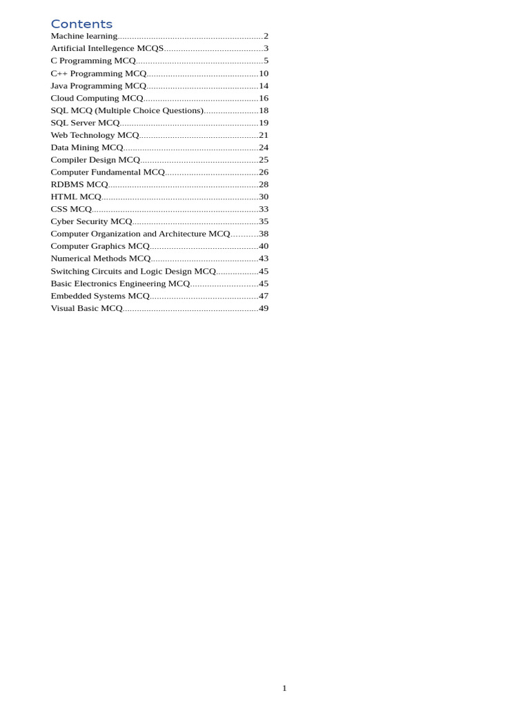 Initial MCQS Computer Domain Sanfoundry | PDF | Machine Learning ...