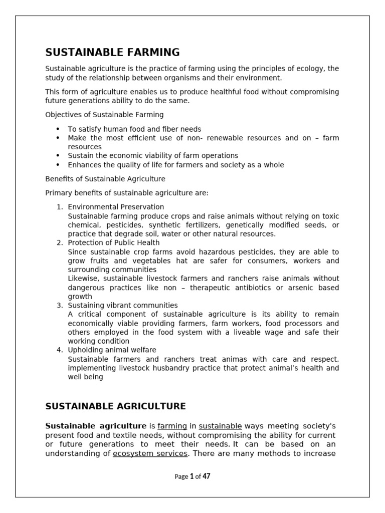 Sustainable Farming Lecture Notes | PDF