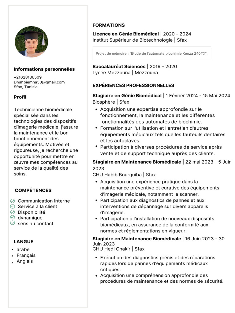 Technicienne Biomédicale Motivée | PDF