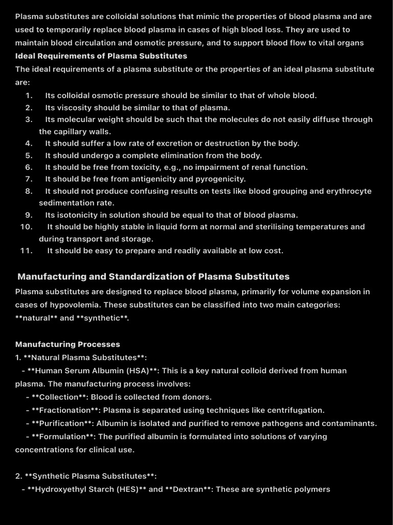 Plasma Substitutes Are Colloidal Solutions That Mimic The Properties 2 ...