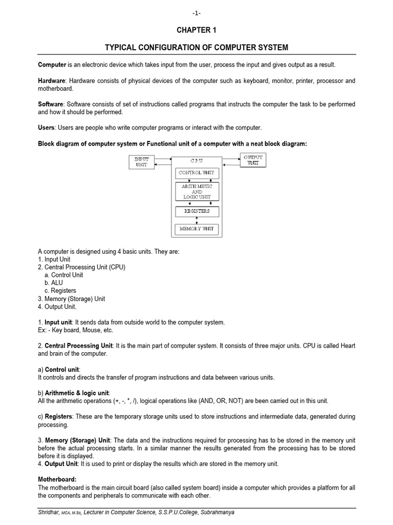 CH - 1 Typical Config of Comp Sys Reduced | PDF | Random Access Memory | Computers