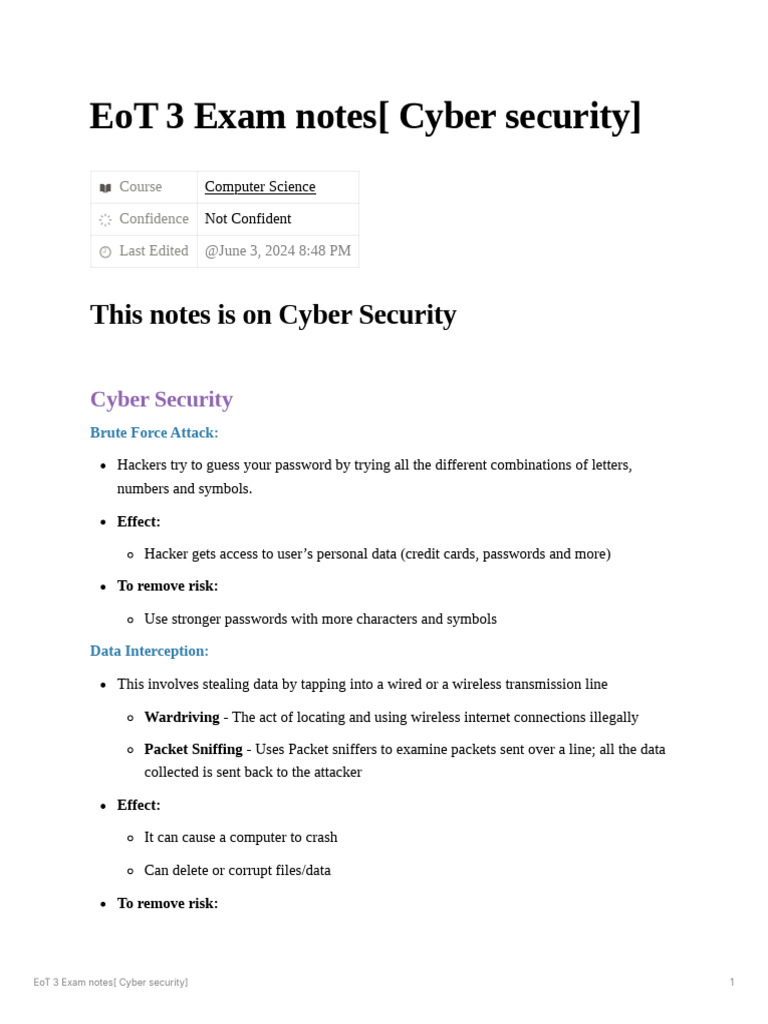 EoT 3 CS Notes On Cyber Security | PDF