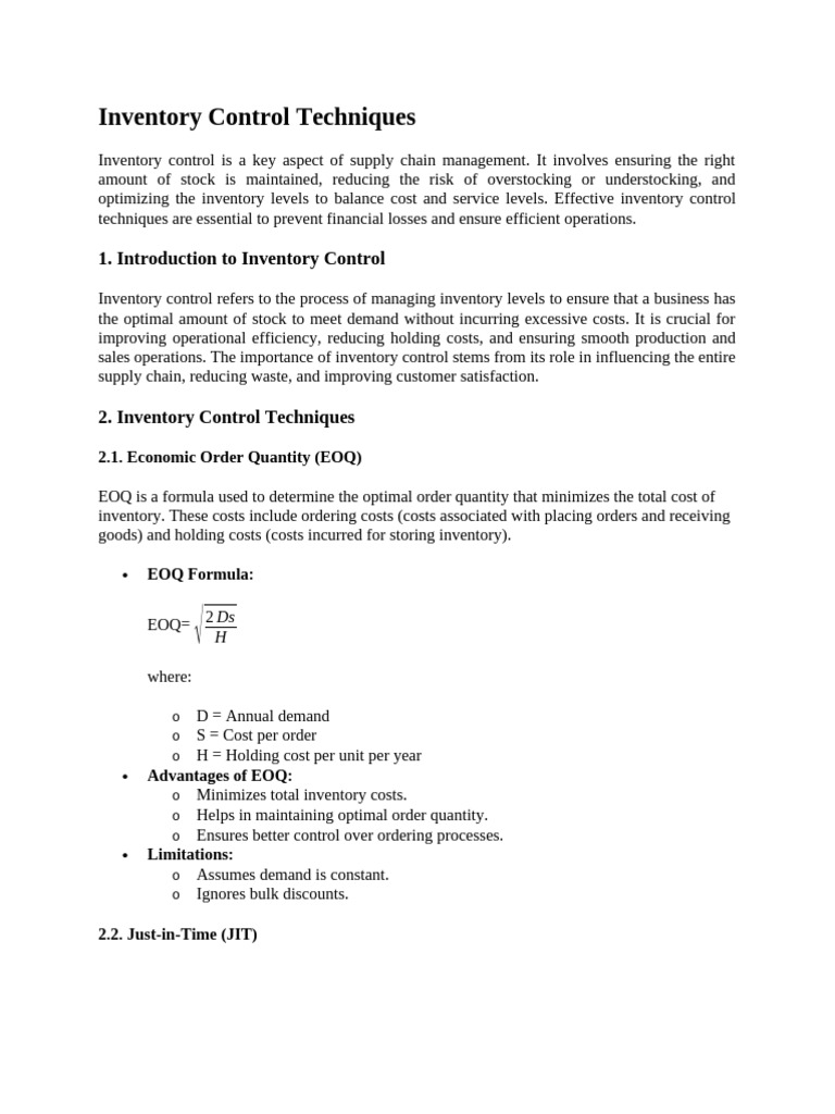 Inventory Control Techniques | PDF | Inventory | Lean Manufacturing