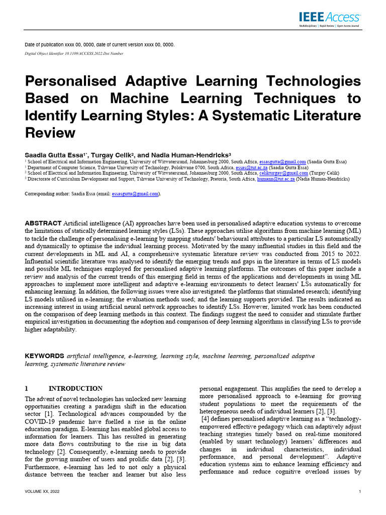Personalised Adaptive Learning Technologies Based | PDF