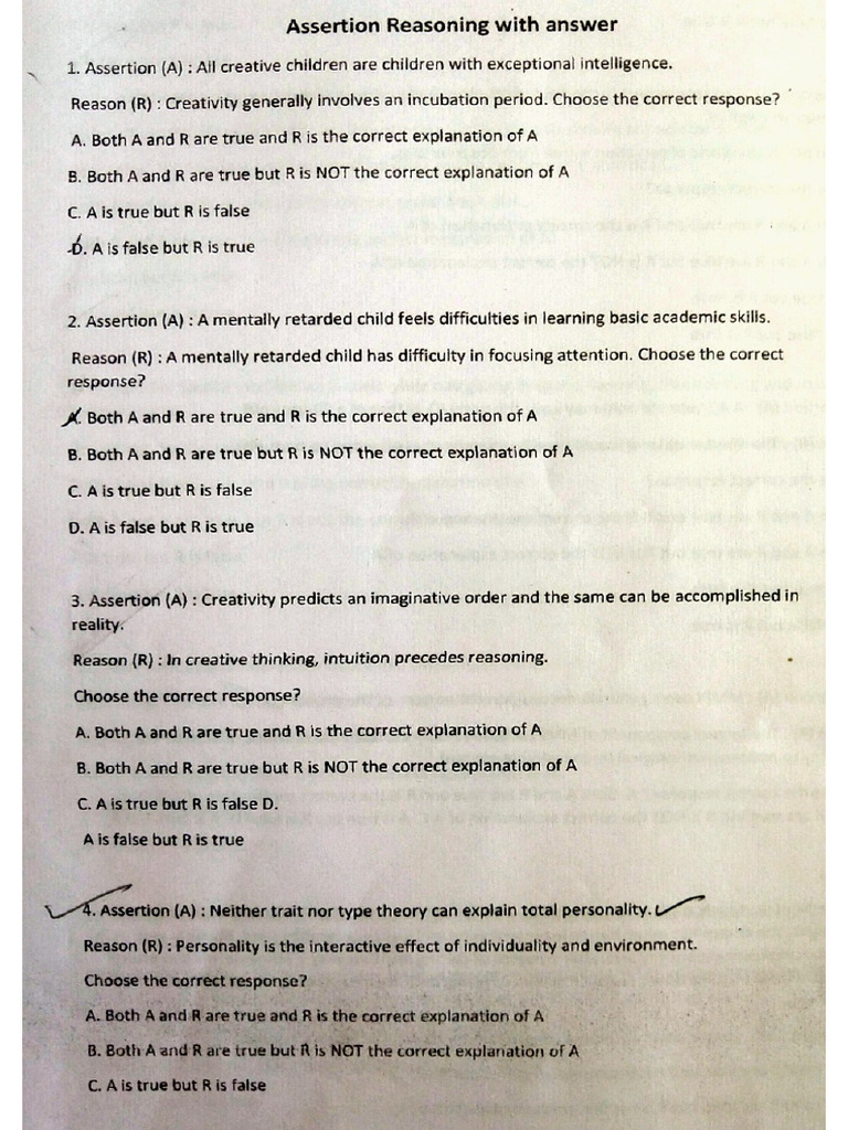 Assertion-Reasoning With Answers, (Xii) | PDF