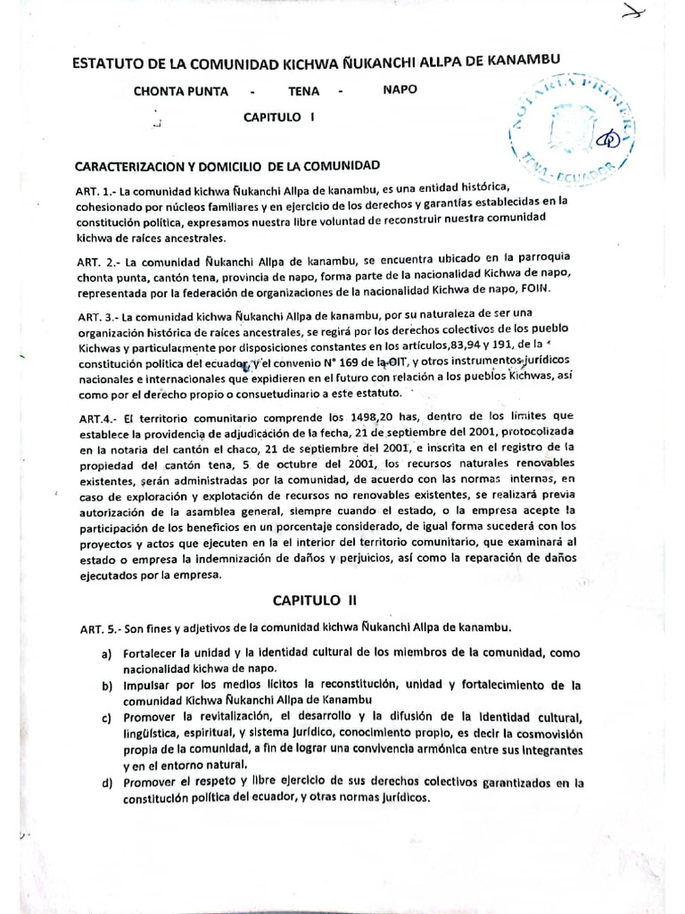 Estatuto Comunidad Kanambu | PDF