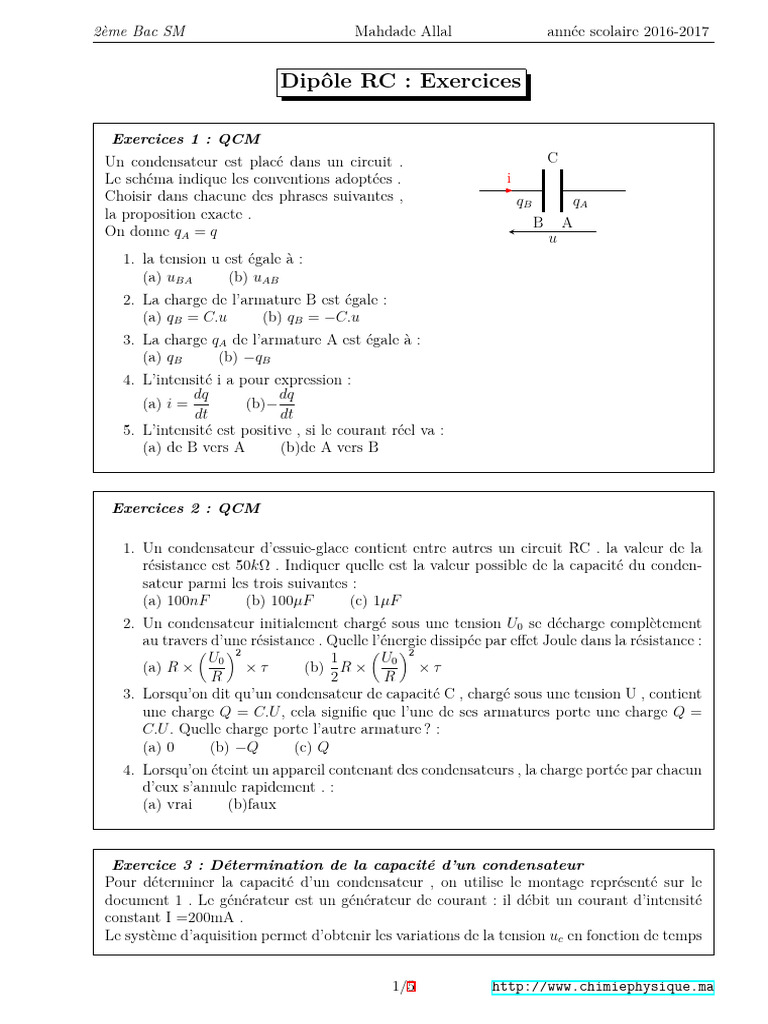 Exercices 14 Dipole RC (Mahdade Allal) | PDF