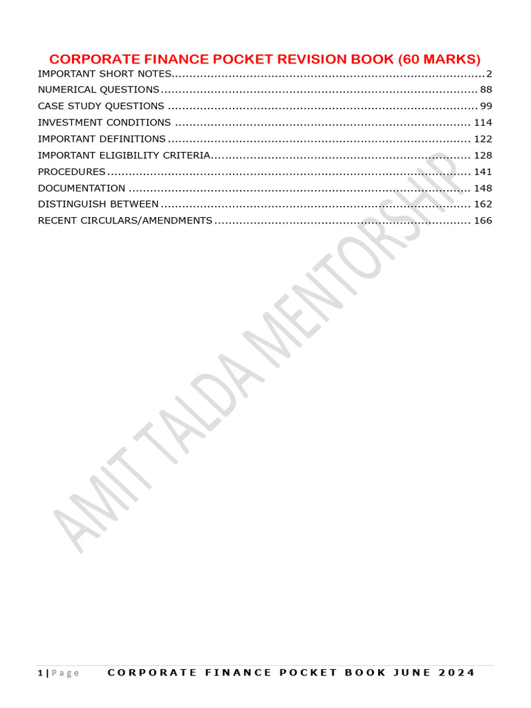 CORPORATE FINANCE REVISION CS PROF-Professional-Revision | PDF