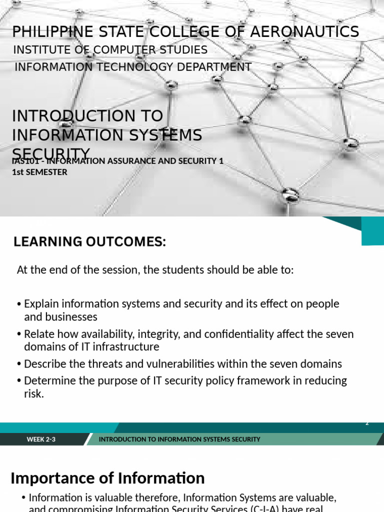 Ias101 Week 2 3 Introduction To Information Systems Security Pdf