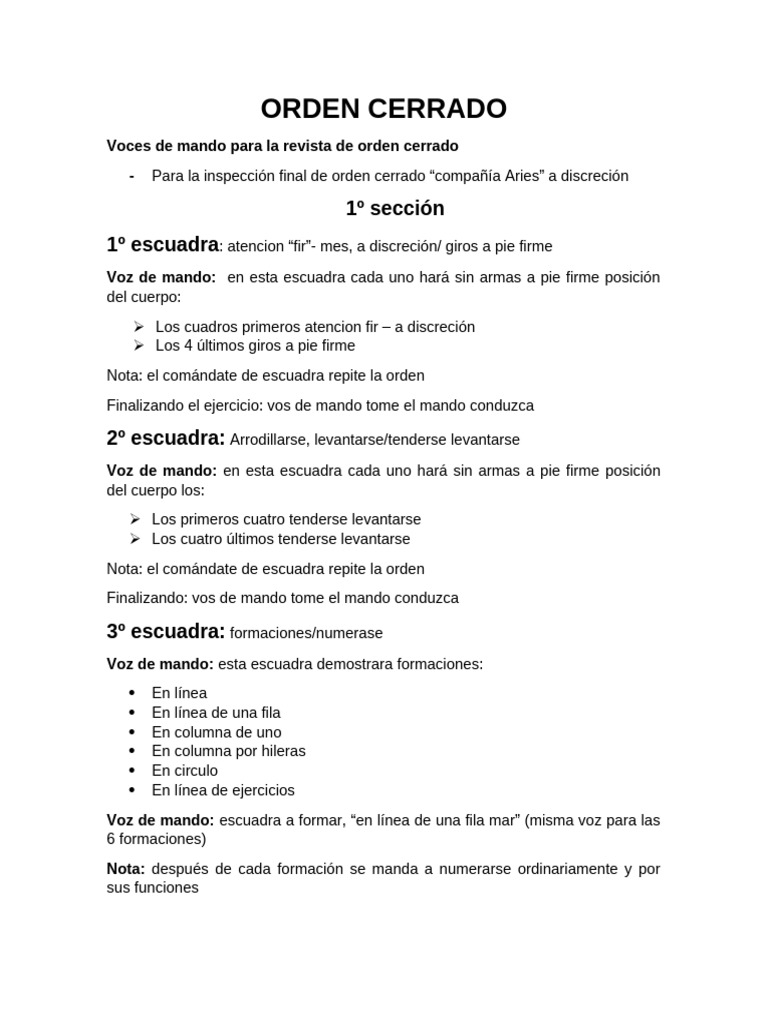 Voces de Mando de Orden Cerrado | PDF | Militar | Operaciones militares